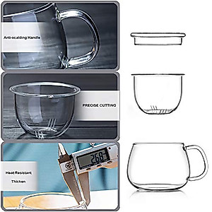 Lezero 13 ounce Tea Cups Kits Loose Tea-leaf Brewing System, Thickened Glass Cups with Tea Infuser Basket and Lid, Simple Filtration Teacups Great for Family Daily