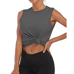 Womans Sleeveless Tops Summer Casual Tank Tops Cool Loose Fit Shirts Crop Tops Dark Grey Small