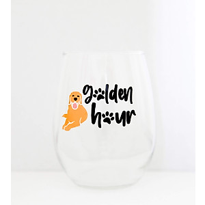 Drinking Divas Golden Retriever Golden Hour Stemless Wine Glass Fun Gifts for Women, Mom, Best Friend, Sister, Girlfriend, Wife, Cute Dog Lovers - Adorable Mother's Day or Birthday Present