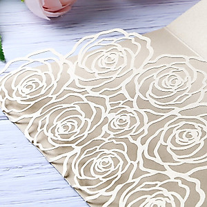 Rodvanvo 20 Pcs Laser Cut Wedding Invitations Card Pocket with Envelope for Birthday Party Baby or Bride Shower Invite suitable for 5 * 7 Inches Insert Paper (Champagne)