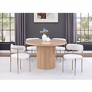 Meridian Furniture 728Oak-T Belinda Collection Mid-Century Modern Dining Table, Solid Wood Base, Natural Finish Oak Wood Veneer MDF Top, Round Top, Fluted Base, 48" W x 48" D x 31" H, Oak