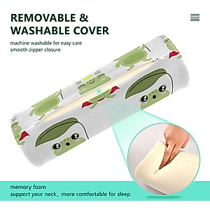 xigua Cute Frog Neck Roll Pillow for Neck Relief with Removable Washable Cover - Memory Foam Round Cylinder Bolster, Ergonomically Designed for Head, Neck, Back, and Legs