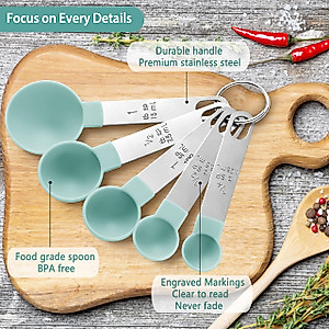 Measuring Cups and Spoons Set of 10 Pieces，Nesting Measure Cups with Stainless Steel Handle，for Dry and Liquid Ingredient （lake blue）