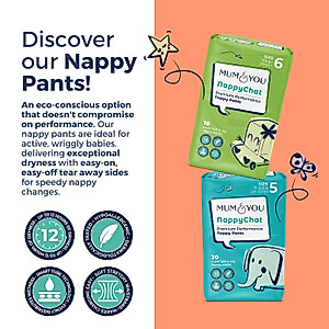 M&Y Nappychat Premium Performance Eco Diapers, Size 4 (38 Diapers) Smart Tube Technology. Leak Protection. 100% Recyclable. Hypoallergenic, Dermatologically-Tested No Lotion, Perfume or Dyes