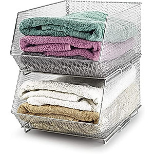 Mesh Stacking Bin Silver (Sold As 1 Bin) Storage Containers Great for Food, Crafts, Cleaning or Pantry Items 1613 (Large 15x11x8)