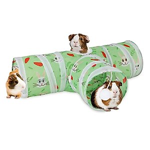 Rypet Guinea Pig Tunnel 3 Way Collapsible Small Pet Tunnels and Tubes with Interactive Ball for Baby Rabbit Ferret Hamster Chinchilla Hedgehog Hiding and Resting-Green