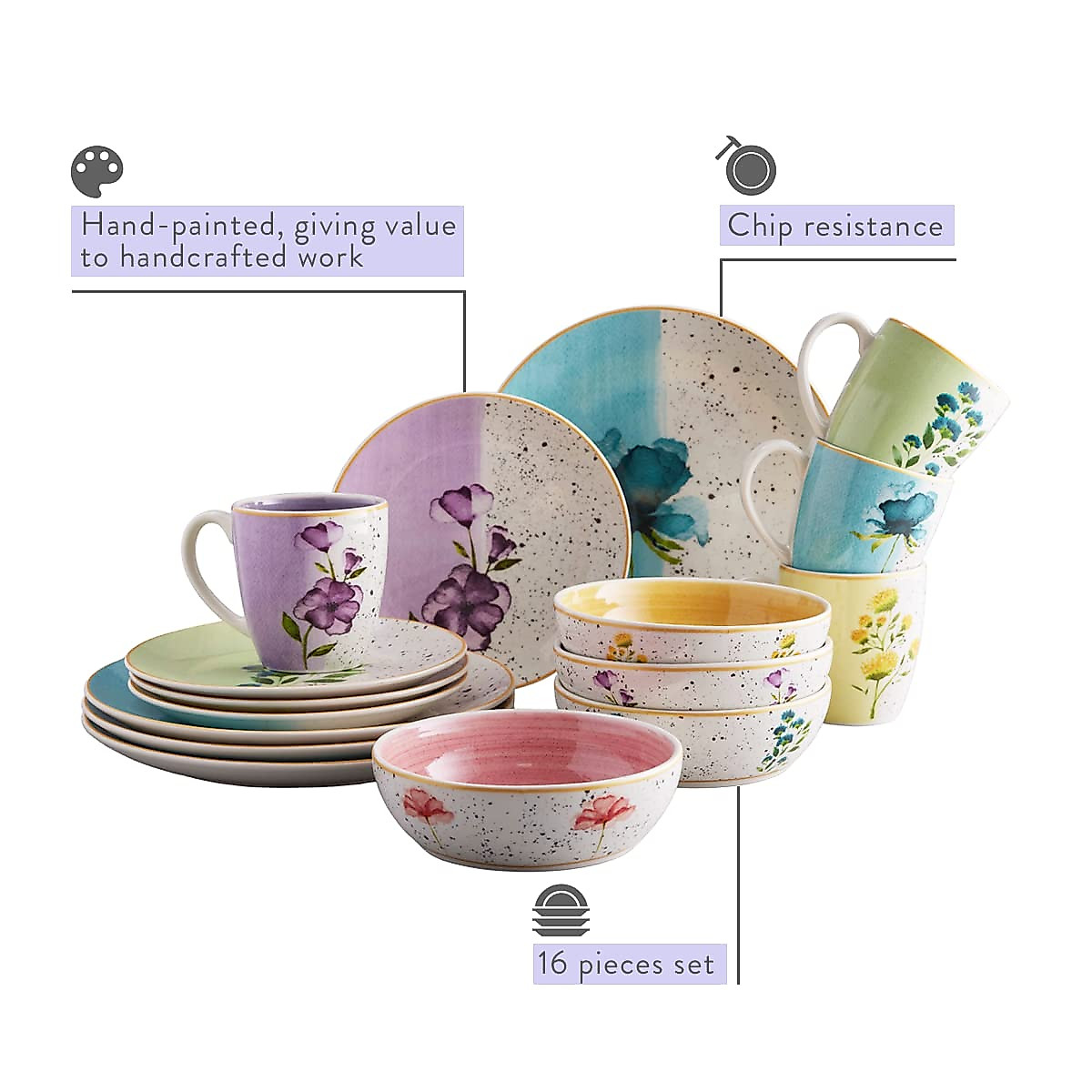 Corona Dinnerware Set 16-pieces Earthenware | Armonia | Hand-Painted | Set de Vajilla 4 puestos | 16 piezas | Ceramica | Artisan Decor