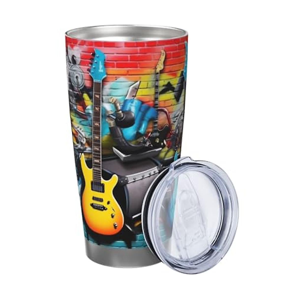 EKPRAVDKTF Guitar Painting 20oz Insulated Stainless Steel Tumbler With Lids And Straws, Double Wall Vacuum Travel Coffee Mug, Thermal Cup For Cold & Hot Drinks, Reusable Metal Straw & Brush