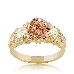 3D Rose Band 10k Yellow Gold, 12k Green Gold, 12k Rose Black Hills Gold Size 9