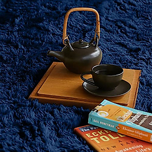 Signature Loom Fluffy Shaggy Area Rug 8x10 – Soft Fuzzy Velvet Rugs for Girls Bedroom – Shaggy Carpet for Kids Room with Non-Slip Bottom – Soft Fluffy Throw Rug Indoor Living Room Carpet, Navy Blue