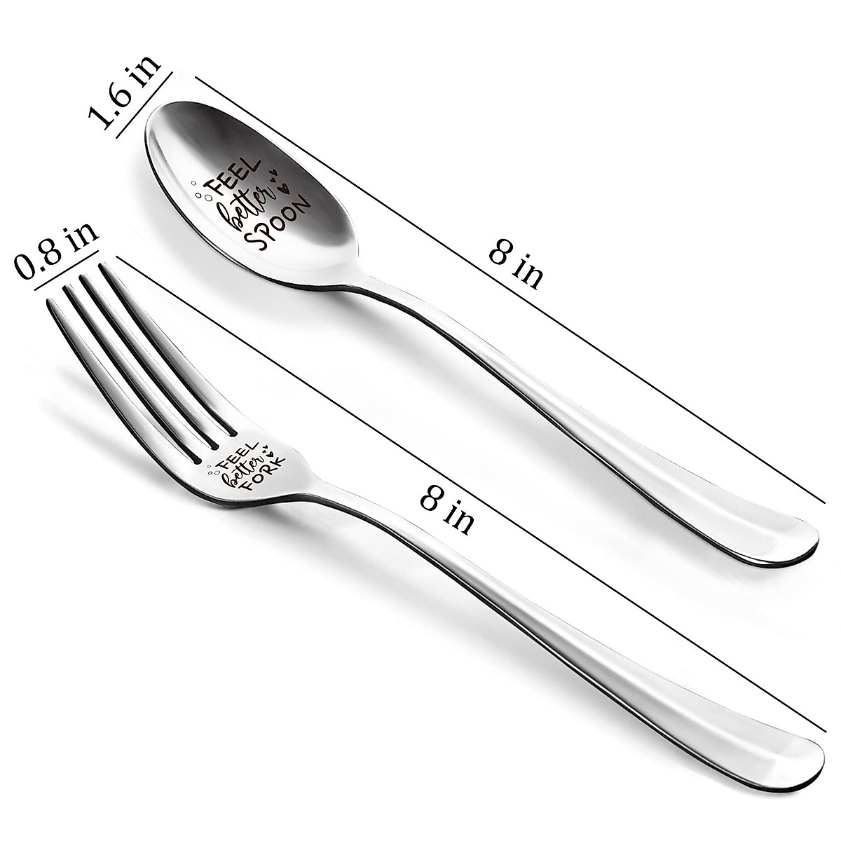 2 Pieces Feel Better Engraved Stainless Spoon and Fork, Funny Long Handle Dinner Fork Coffee Spoop with Gift Box, Encouragement Recovery Gifts for Women Men Friends