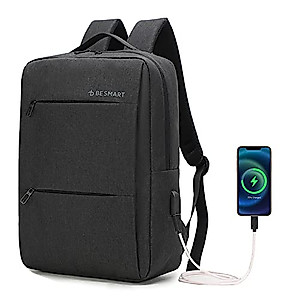 BE SAMRT Laptop Backpack, Business Slim Durable Laptops Travel Backpacks with USB Charging Port, Waterproof College Backpack Computer Bag Gifts for Men & Women Fits 15.6 Inch Notebook (Black)