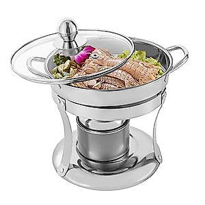 LGXSHOP Set Of 4 Small Stainless Steel Fondue Pots Silver Warming Tray Round Warming Pan With Lid, Suitable For Single Person Fondue Catering Event Parties