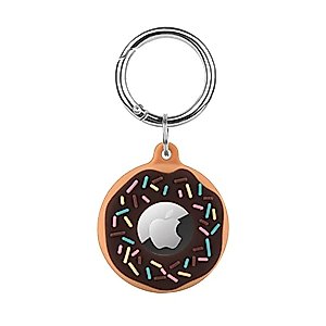 Worryfree Gadgets Case Compatible with Apple Airtag Case Holder with Key Ring Airtag Cover for Wallet, Dog Collar, Luggage, Keys etc (Silicone-Brown Donut)
