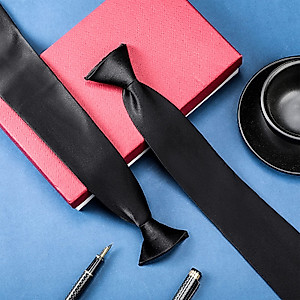 2 Pieces Men's Clip on Ties Solid Color Clip on Ties Pre Tied Neckties for Office School Uniforms(Black,18 Inches)