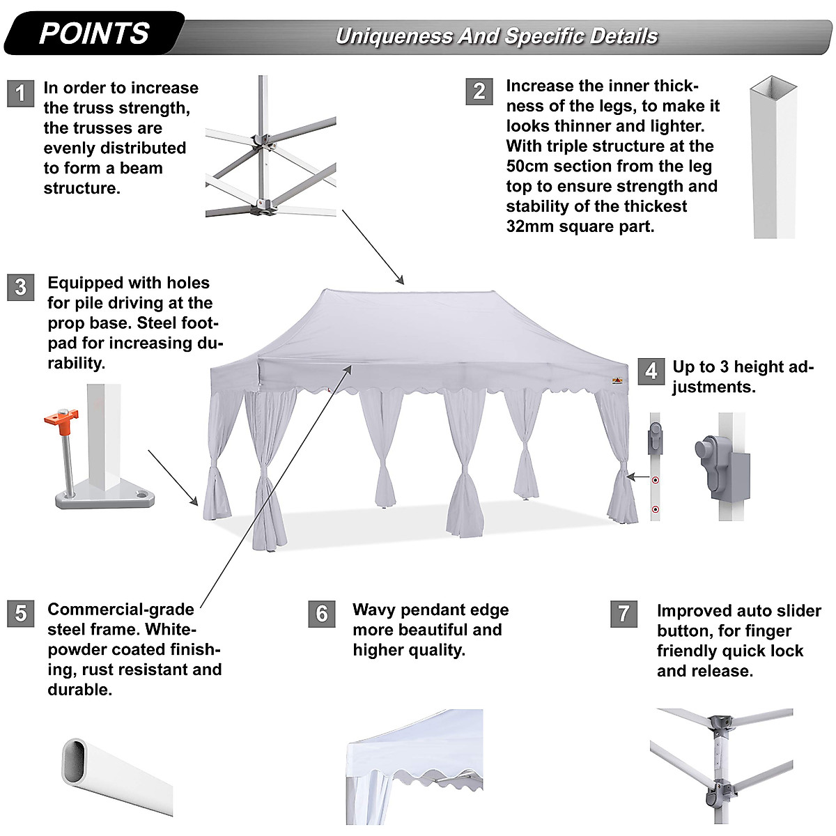 ABCCANOPY Patio Pop Up Canopy Tent with Curtain 10x20 Event-Series (White)