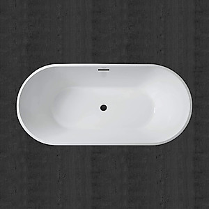 WOODBRIDGE 67" Acrylic Freestanding Bathtub Contemporary Soaking White Tub with Matte Black Overflow and Drain，B0013-MB