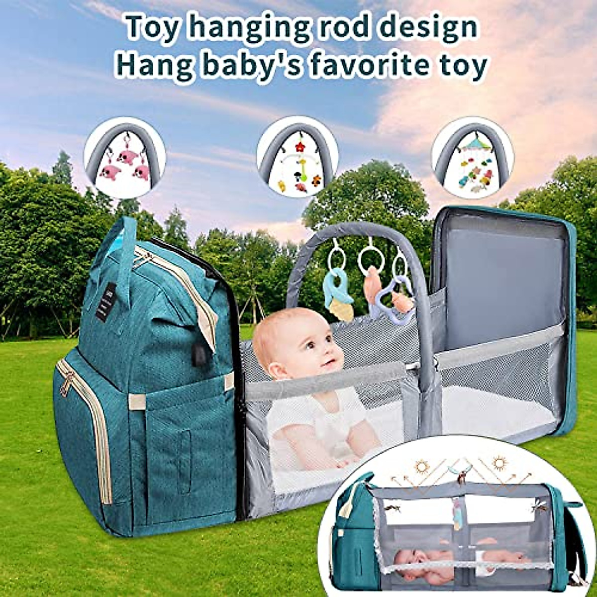 ANWTOTU Diaper Bag with Changing Station,Diaper Bag Backpack,Girl Boy Diaper Bag,Large Capacity,900d Excellent Oxford(Ungrade-Green)