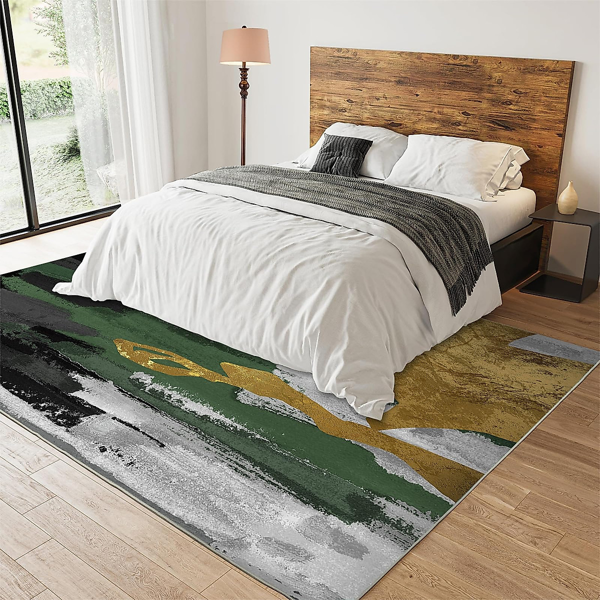 Modern Fashion Geometric Carpet, Art Emerald Green Black Gold Smear Printed Area Rug, Non-Slip Washable Foldable Low Pile Mat for Living Room Kids Bedroom Entryway Hallway Porch Kitchen,5x7ft