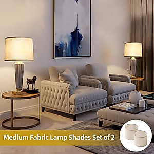 2-Pack Medium Drum Lamp Shades, 11.6 x 12.6 x 9.8 Inch Fabric Natural Linen Lampshades Hand Crafted Lampshade Covers Replacements for Table Lamp, Floor Lamp, Spider/UNO Two Installation, Beige