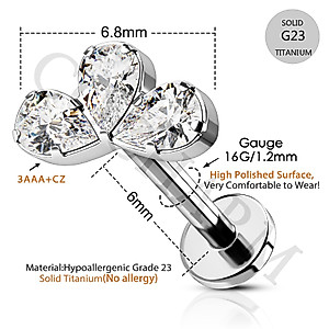 COCHARM 16g Titanium Flat Back Helix Earrings Stud Internally Threaded Marquise Tragus Earrings Stud for Women Flower Helix Tragus Piercings Jewelry