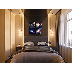 Wieco Art Giclee Canvas Prints Wall Art Space Pictures for Bedroom Home Decorations Universal Magic Power Modern 4 Panels Contemporary Star Sky Pictures Astronomy Artwork