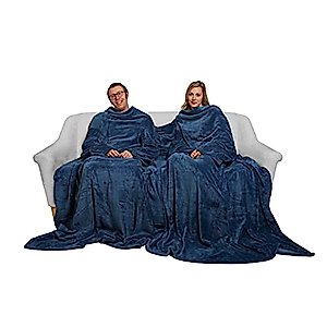 Slanket The Ultimate Siamese Fleece Blanket with Sleeves for 2 People (4 Sleeves) - Lightweight, Warm & Super Soft Blanket for Lounging & Ultimate Comfort - Giant Blanket 120" x 80"