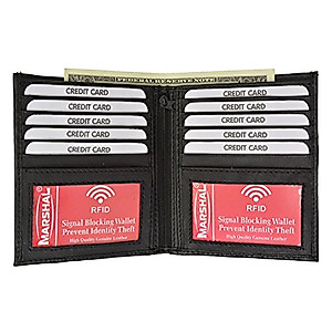Marshal RFID Men's Genuine Leather European Bifold Wallet Slim Hipster 2 Windows Bk