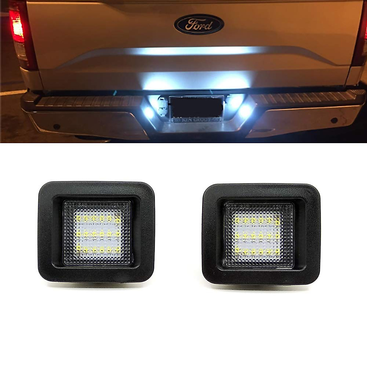 Xinctai 2PCS LED License Plate Light Lamp for 2015 2016 2017 2018 2019 2020 2021 Ford F150, 2017- up Ford Raptor Trucks, Clear Lens, Super White 6000K LED Lights