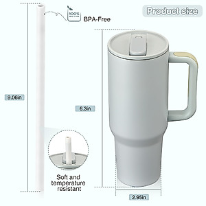 Pawtong 40oz Magnetic Lid Insulated Tumbler with Handle, 360° Rotating & Removable Cover, Leak-Proof Travel Mug with Soft Silicone Straw for Drivers, Commuters, Road Trips, Dishwasher Safe (Grey)