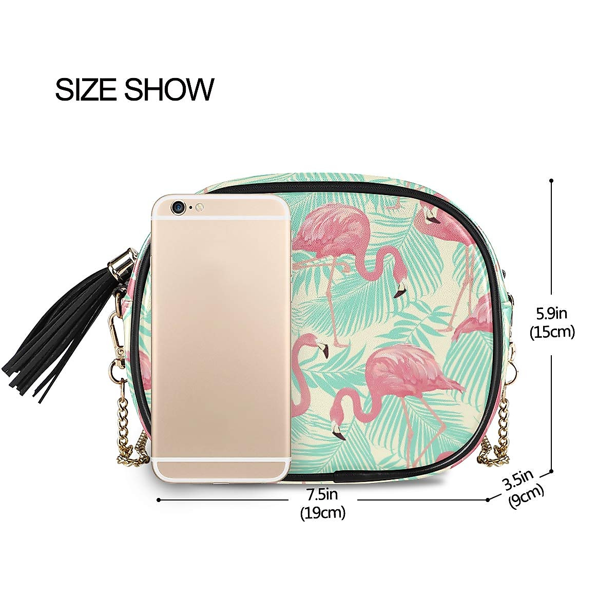 ALAZA PU Leather Small Crossbody Bag Purse Wallet Pink Flamingo Tropical Palm Leaf Cell Phone Bags with Adjustable Chain Strap & Multi Pocket