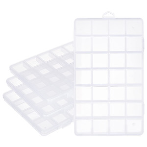 SUPERFINDINGS 4 Pack 28 Grids Organizer Box 22.5x13.3cm Transparent Plastic Organizers Storage Box Clear Washi Tape Organizer for Nail Art Small Findings Parts Rhinestones,Compartment: 3x3cm
