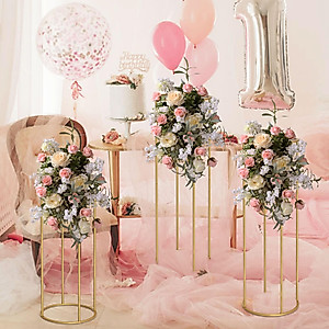 chamvis Gold Metal Plant Stand, 3 Pcs Tall Cylinder Pedestal Stands for Parties and Weddings, Gold Round Cylinder Tables for Living Room and Patio Decor