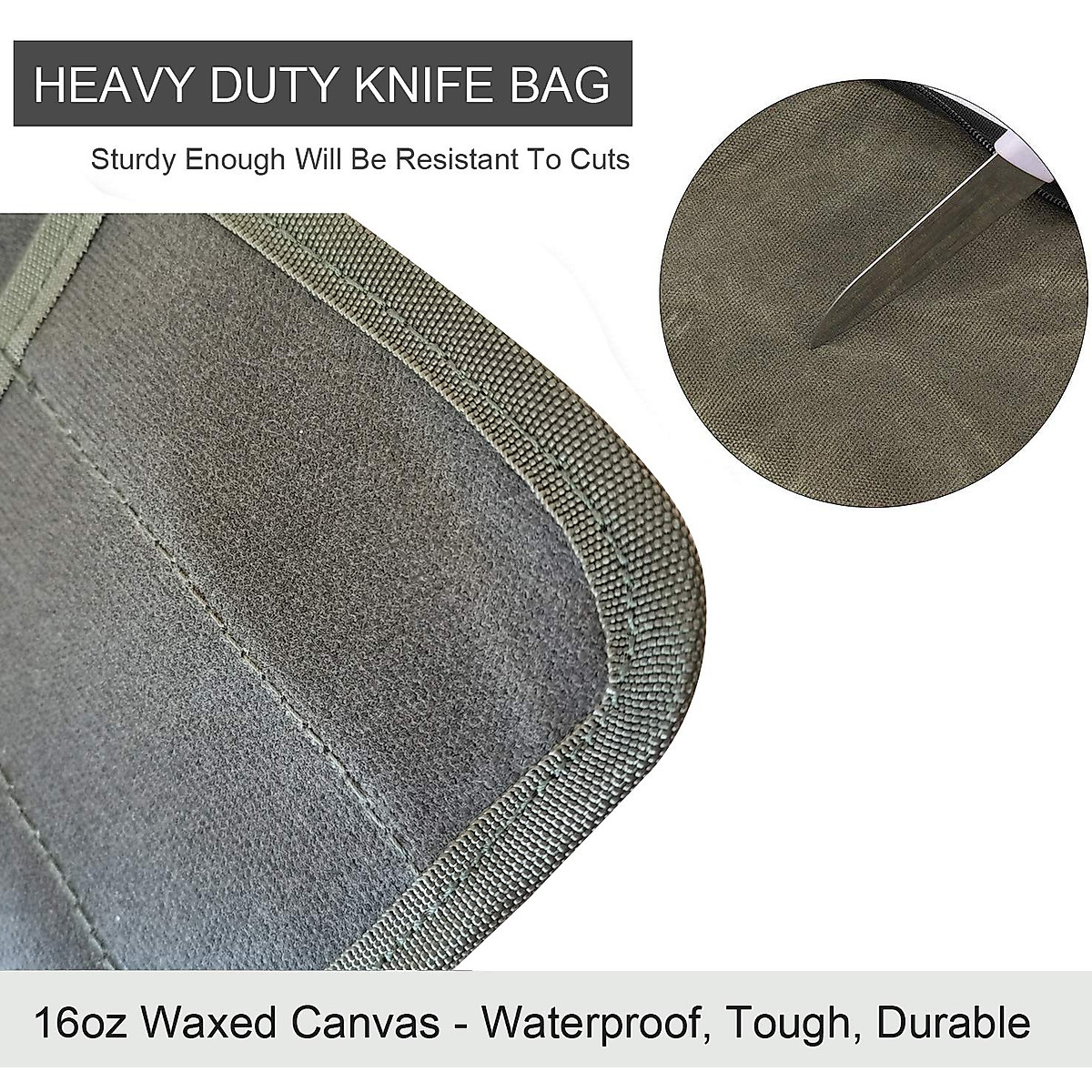 Waterproof Waxed Canvas Chef’s Knife Roll Bag With 11 Slots for Kitchen Knife Tools Up To 18.8”/Portable Chef Knife Cases(Army Green)