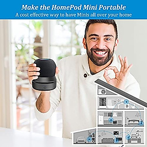 PlusAcc for HomePod Mini Battery Base - 10000mAh Portable Charging Station, Cord Management Home Pod Mini Accessories Stand Holder for Bedroom and Outdoor, No Muffled Sound Space Saving (Black)