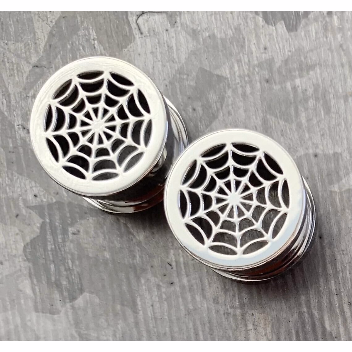 Lobal Domination PAIR of Spider Web Screw Fit Steel Tunnels Spiderweb Ear Plugs - 2g thru 1" (2g (6mm))