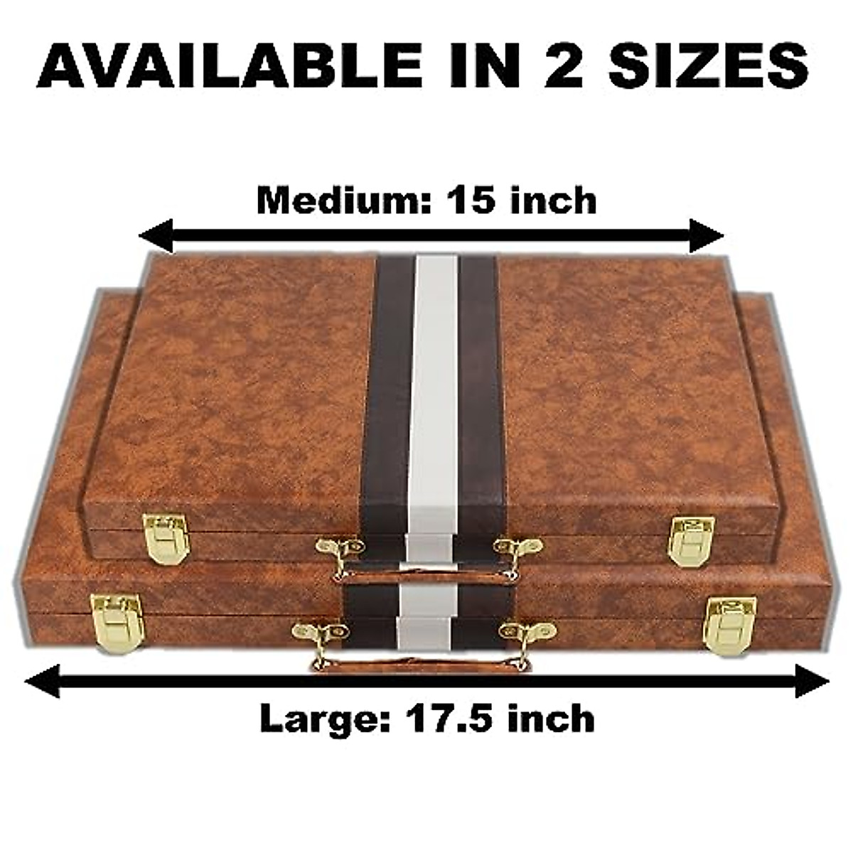 Sun Flair Backgammon Set - 15 Inch Backgammon Sets for Adults, Folding Classic Board Game with Premium Leather Case, Best Strategy and Tip Guide Enclosed (Brown, Medium)