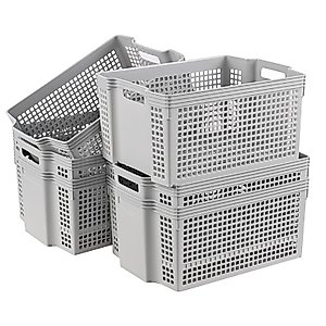 Vadidiya Stacking Plastic Storage Basket, 6-Pack Plastic Organizer Bins, Gray