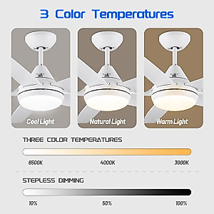 wurzee Ceiling Fans, 48 Inch, Modern Ceiling Fans 3-Speed, Reversible Motor, 24W LED, Dimmable Light, Timing 5 Blades, White Lighting & Ceiling Fans for Dining Room, Kitchen, Garage, Game Room