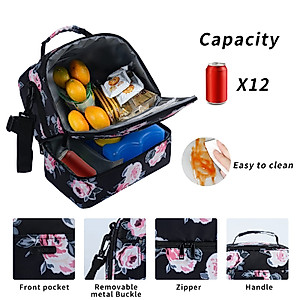 MOV COMPRA Lunch Bag for Women Double Deck Insulated Lunch Cooler Bag for Adults Work Picnic (Flower)
