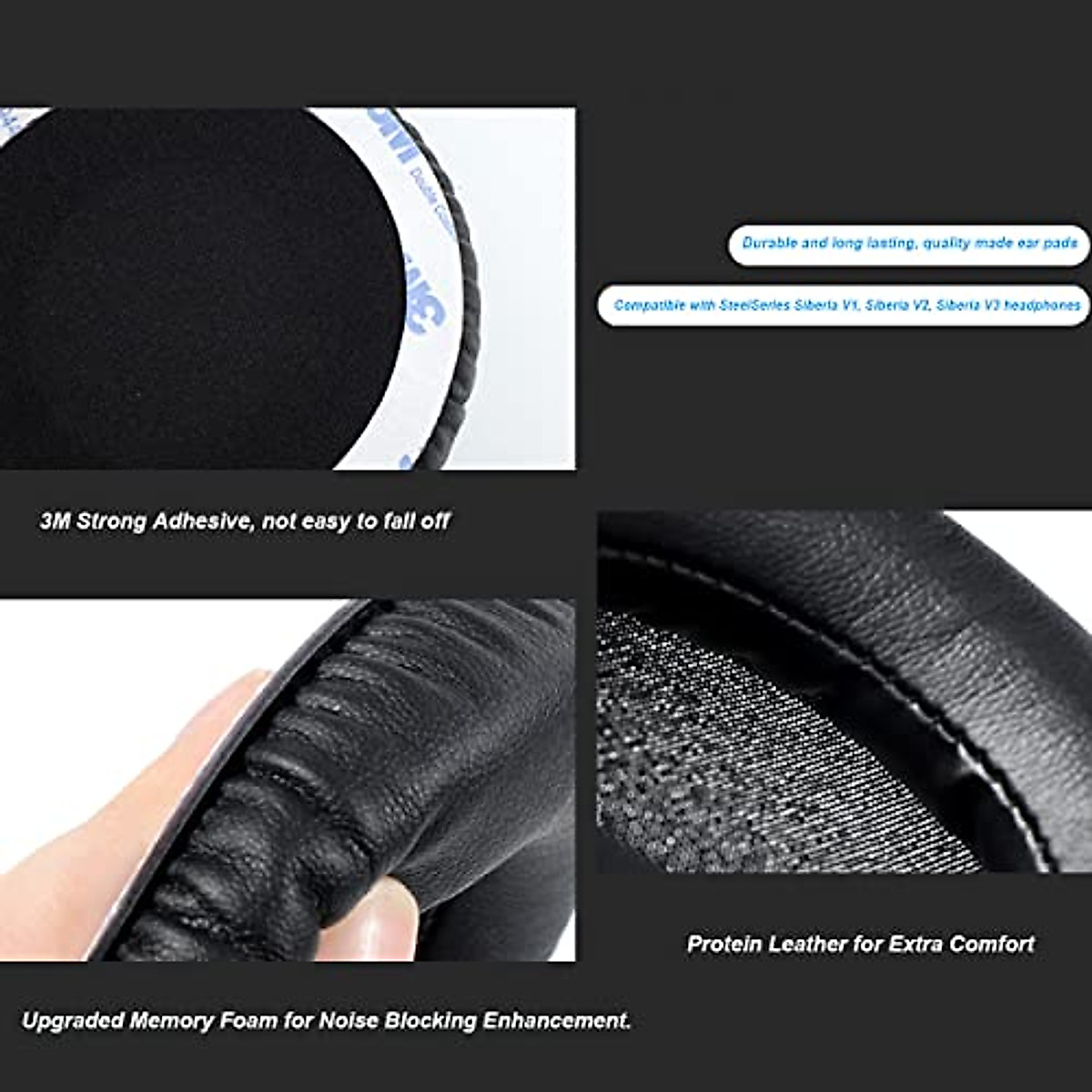 Replacement Earpads Ear Cushions Ear Cups Earmuffs Compatible with SteelSeries Siberia V1, Siberia V2, Siberia V3 Prism Gaming Headphones Memory Foam Ear Pads, with Plastic Rod, Storage Strap