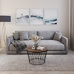 Lavish Home Coffee Table with Geometric Base, Walnut