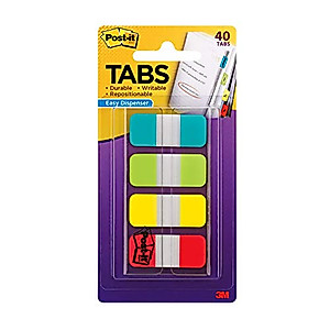 Post-it Tabs.625 in Solid, Aqua, Lime, Yellow, Red, 10/Color, 40/Dispenser (676-ALYR)