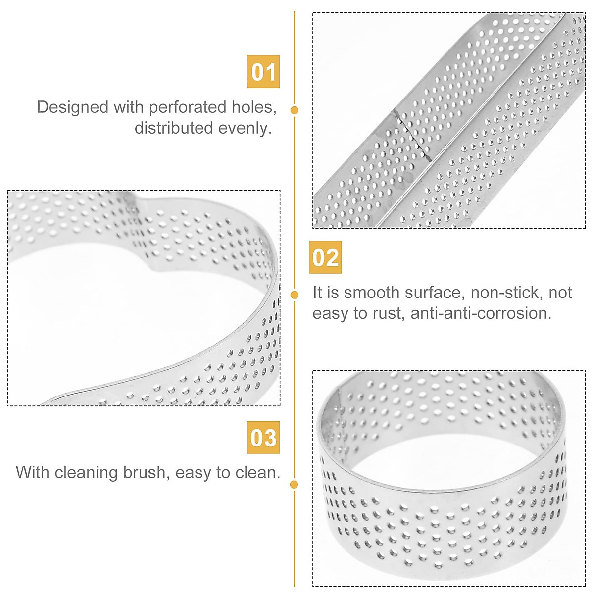 Baking Tart Rings Stainless Steel Perforated Tart Ring Muffin Rings, Mousse Baking Ring Cake Rings Dessert Rings Pastry Ring for French Tarte（5 Different Shape）