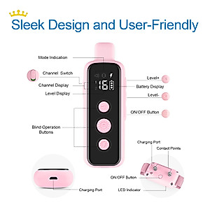 Bousnic Dog Shock Collar for 2 Dogs - (8-120lbs) Waterproof Rechargeable Electric Dog Training Collar with Remote for Small Medium Large Dogs with Beep Vibration Safe Shock Modes(Pink)