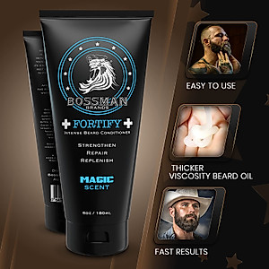 Bossman Fortify Intense Beard Conditioner - Shower Beard Wash, Moisturizer and Beard Softener for Men - Beard Growth Products - Made in USA (Magic Scent)