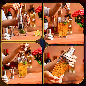 Rtteri 4 Pcs Cocktail Shaker Set 14 oz Martini Glass Shaker Cup Stainless Steel Drink Shaker Tool Margarita Bartender Kit Cocktail Mixers with Measuring Jigger Mixing Spoon Muddler for Bar Accessories