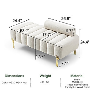 Vanress 53.2" Modern Loveseat Sofa Couch,Upholstered Couch Bench with Golden Legs and Adjustable Backrest,Sherpa Small Couches for Living Room Bedroom Office (Beige)