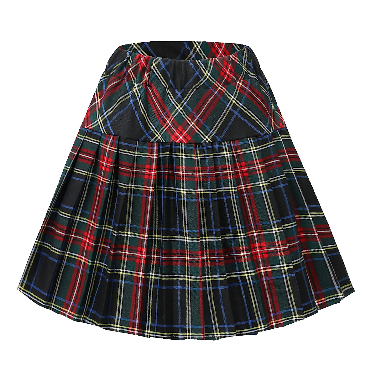 Women's Elastic Waist Plaid Pleated Skirt Tartan Skater School Uniform Mini Skirts (Series 18, L)