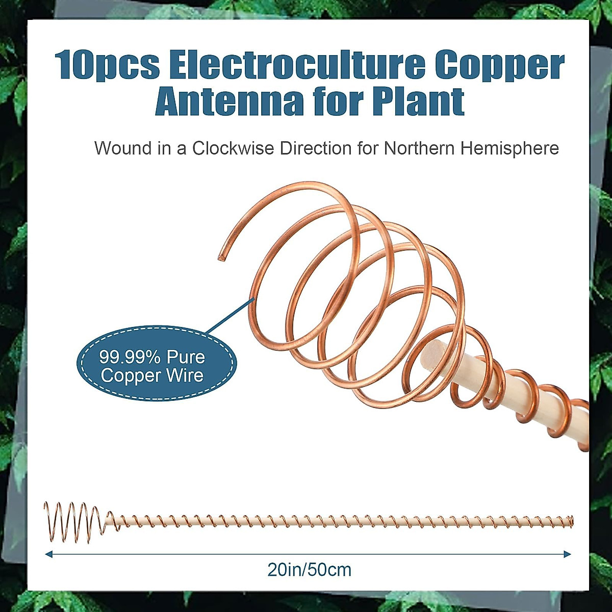 10pcs Electroculture Plant Stakes 20” Copper Gardening Antenna Clockwise Wound Copper Coil Electronic Planting for Outdoor Indoor Promote Vegetables Plants Growth Using Atmospheric Ether Energy